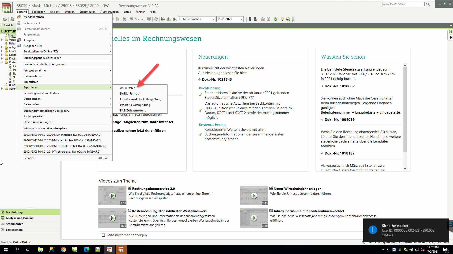 DATEV- Exportformate einspielen