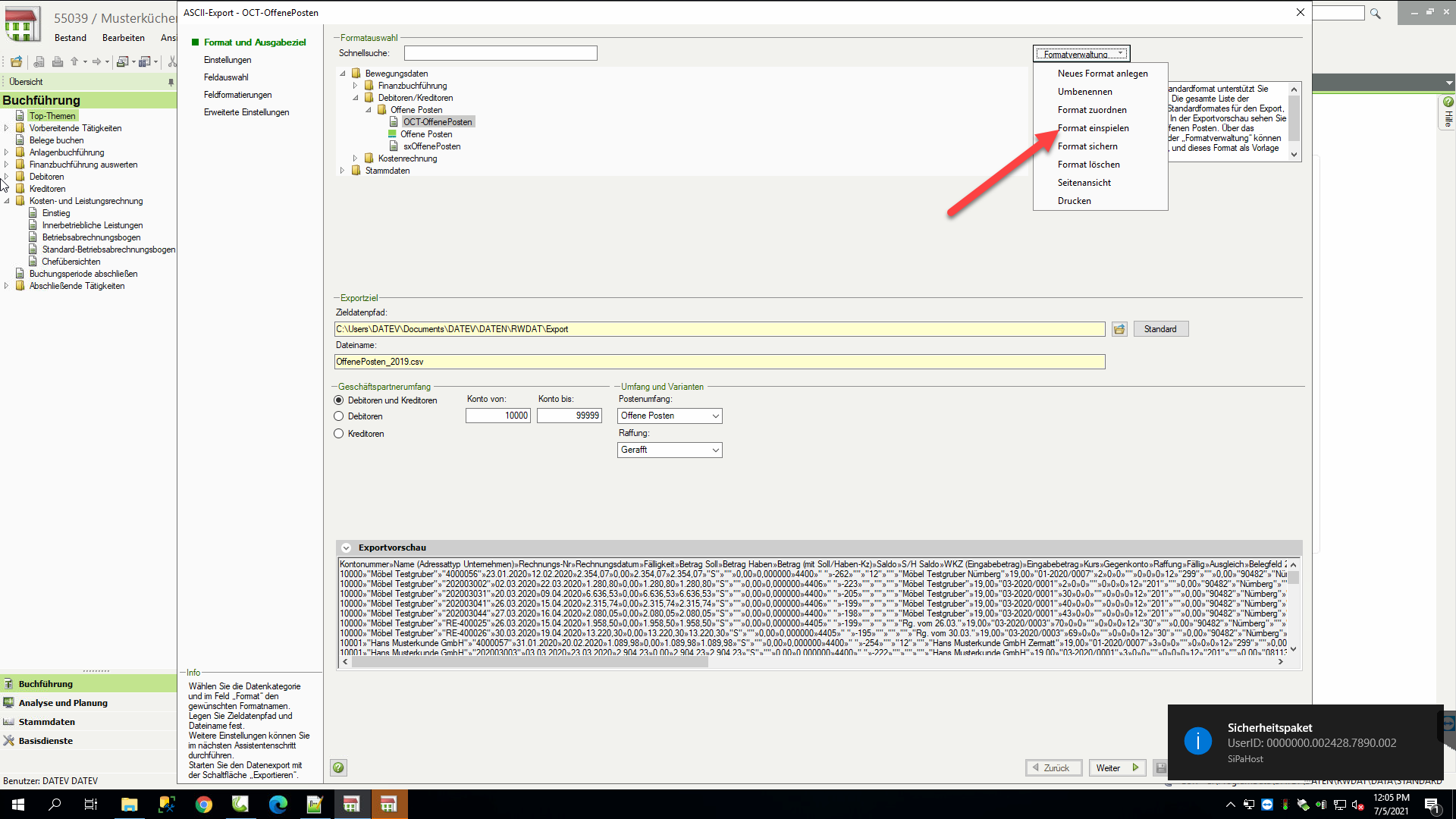 DATEV- Exportformate einspielen